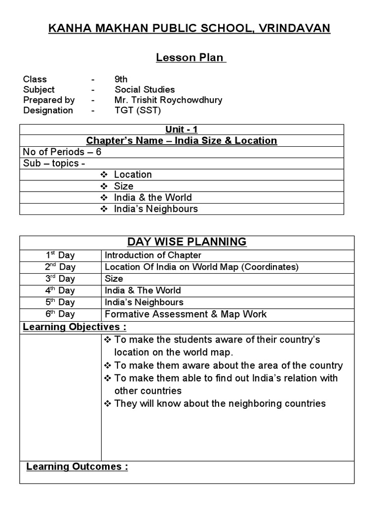 India Size and Location Lesson Plan | PDF | Latitude | Education Theory