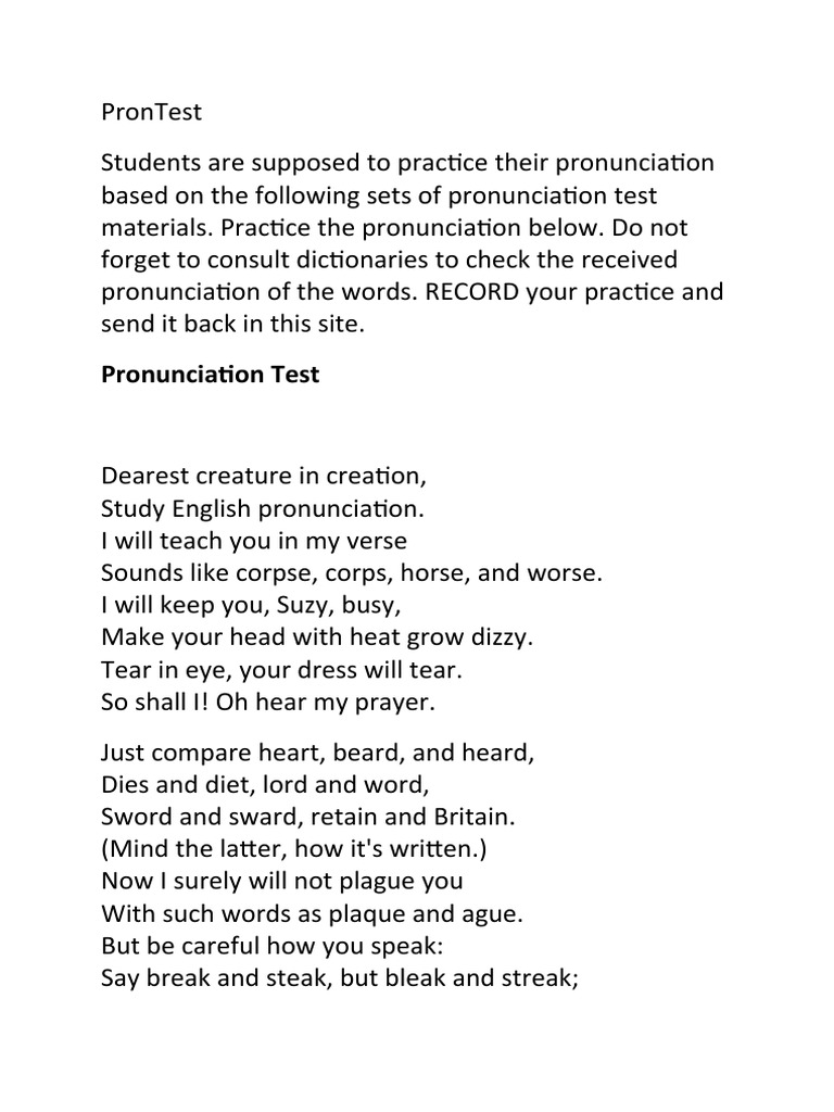 Pronunciation Test | PDF | Nature