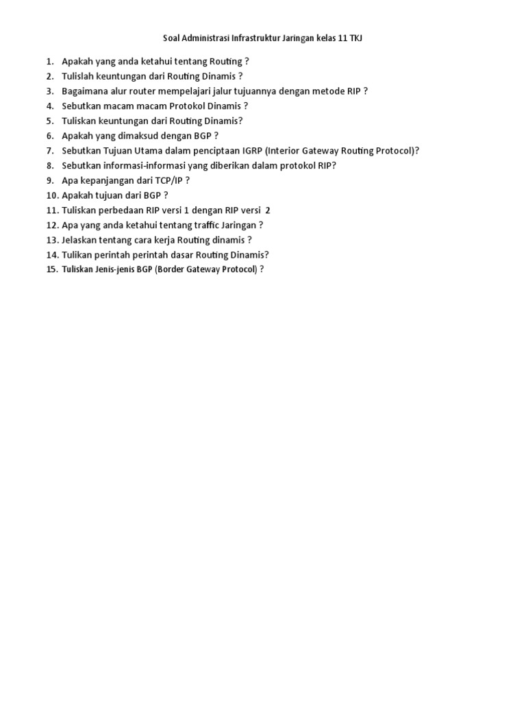 Soal Administrasi Infrastruktur Jaringan Kelas 11 TKJ | PDF
