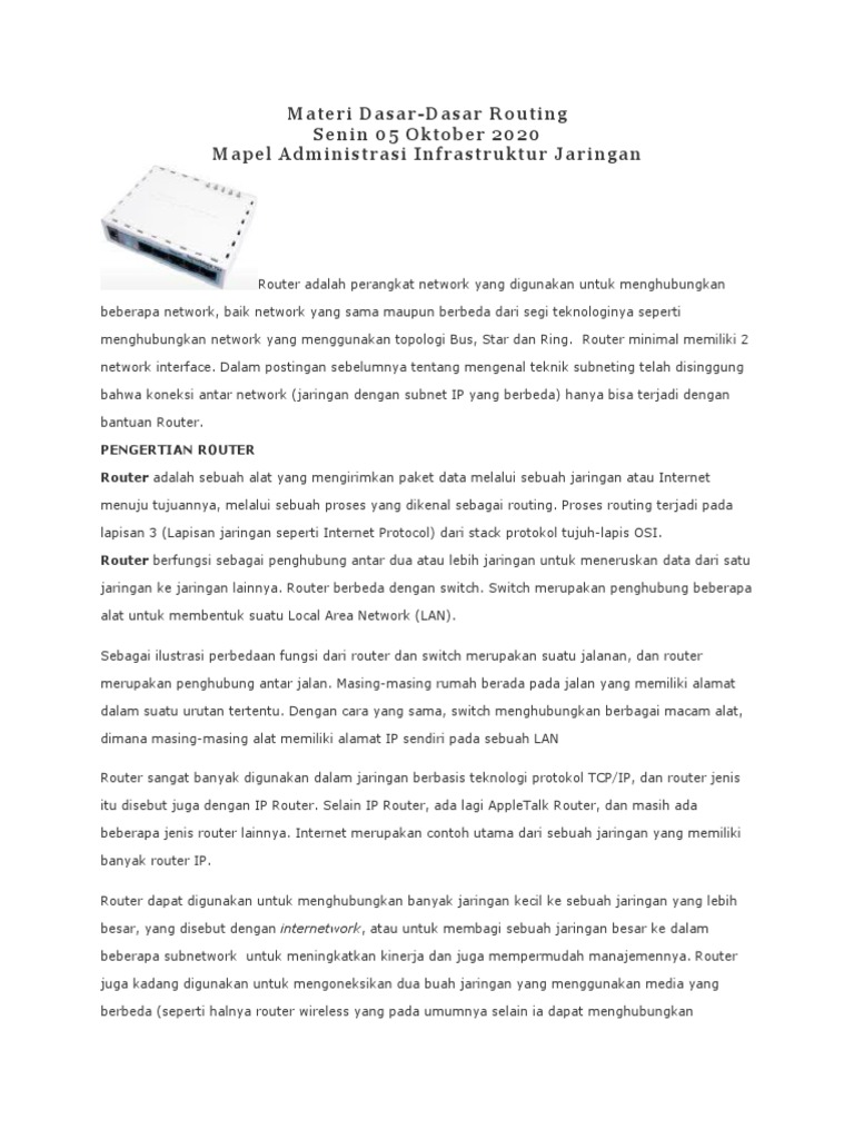 Materi Dasar Routing Xi TKJ | PDF