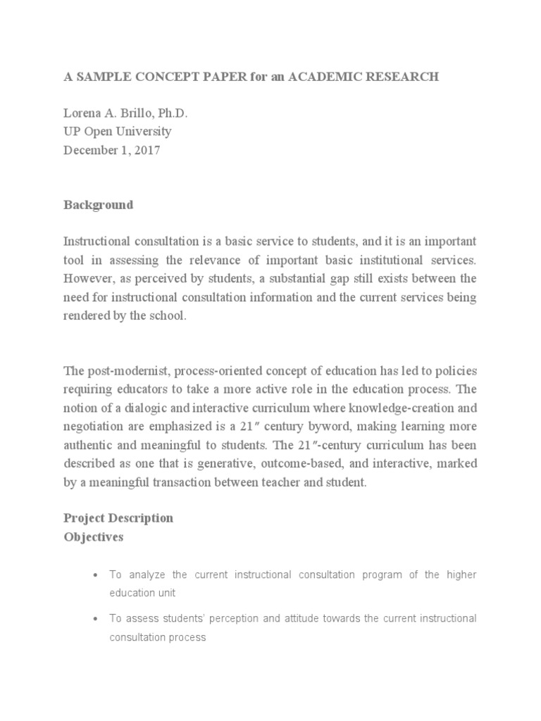 A SAMPLE CONCEPT PAPER For An ACADEMIC RESEARCH | PDF | Teachers ...