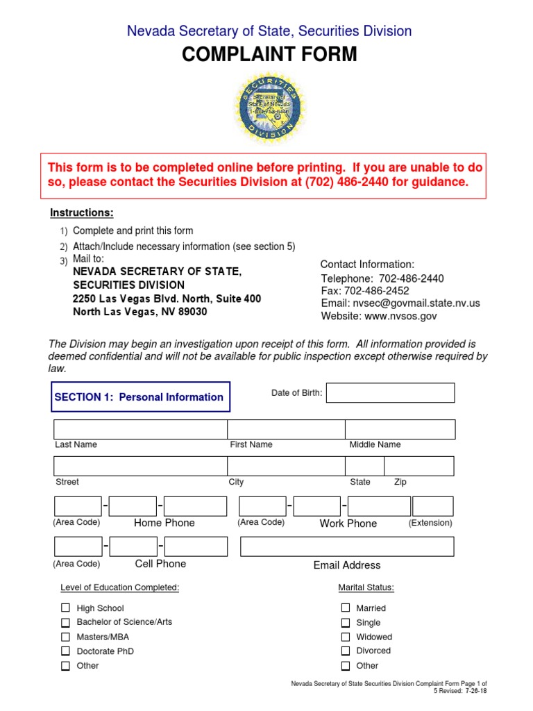 Complaint Form PDF | PDF | Complaint | Signature