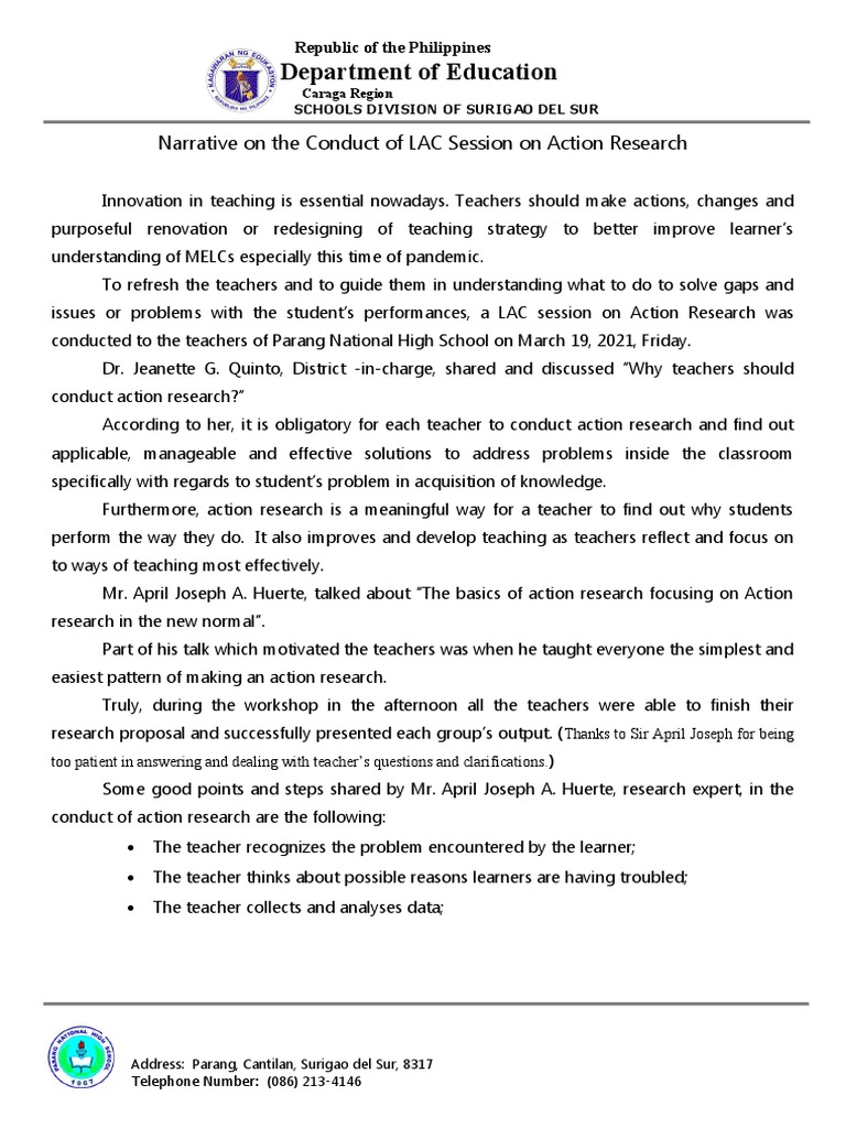 Narrative Report Lac Action Research 2021 | PDF | Action Research ...