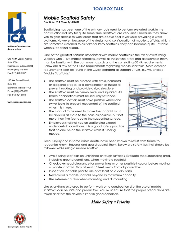 Mobile Scaffold Safety | PDF | Scaffolding | Occupational Safety And ...