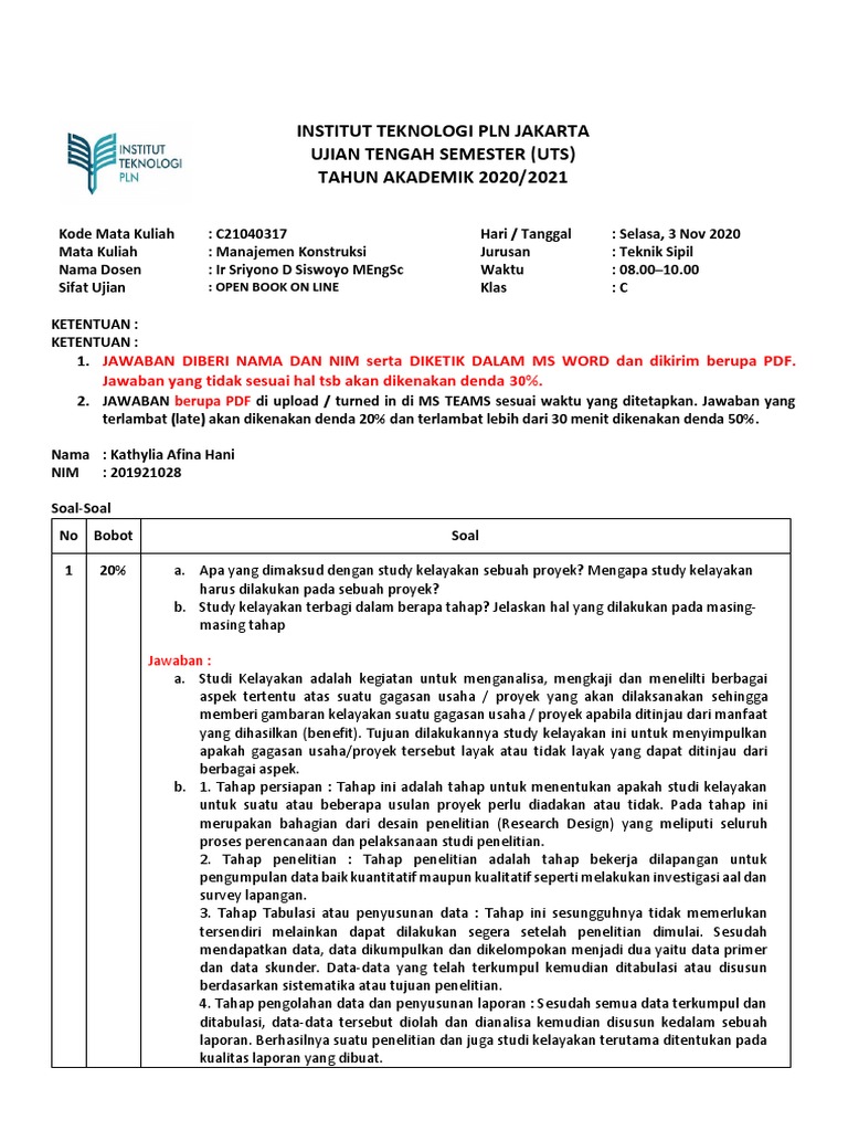 Kathylia Afina Hani - UTS ManKon | PDF