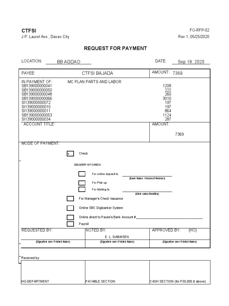 Parts&Labor Ctfsi Revised 5.25.2020 | PDF | Cheque | Payments
