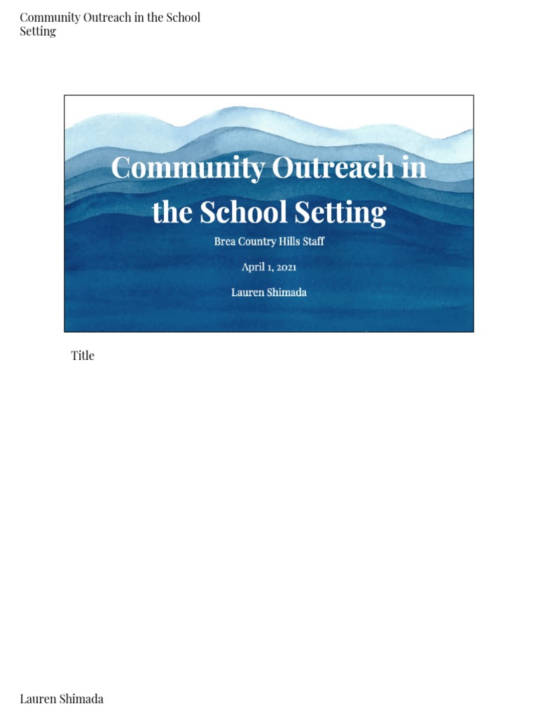 Community Outreach in The School Setting | PDF | Communication ...