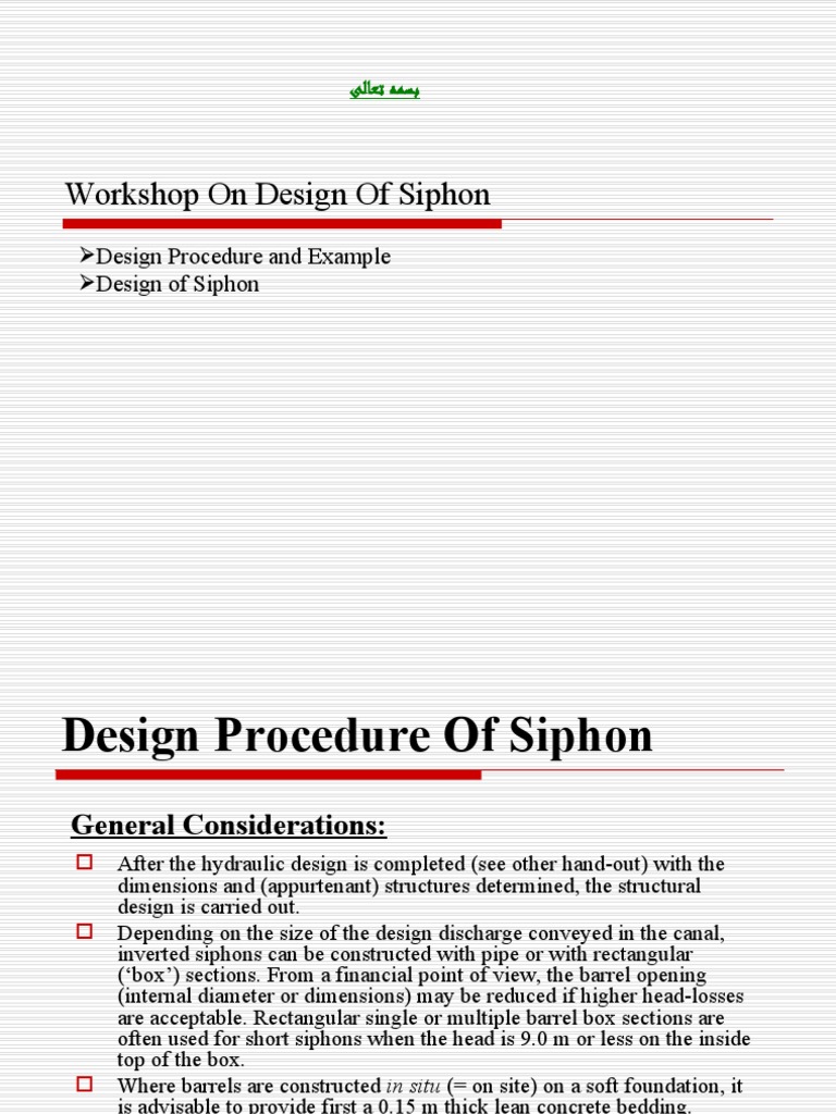 Workshop On Design of Siphon | PDF | Concrete | Discharge (Hydrology)