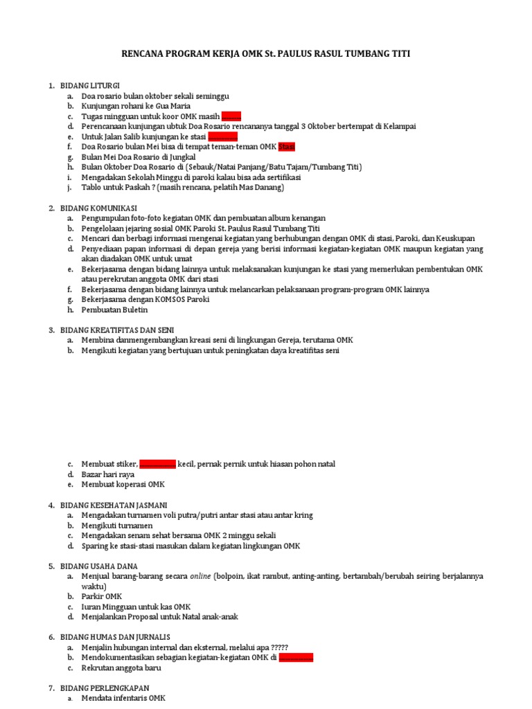 RENCANA PROGRAM KERJA OMK ST - Paulus Rasul Tumbang Titi | PDF | Ilmu ...