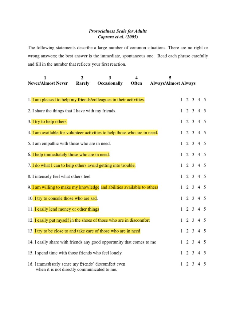 Prosocialness Scale For Adults | PDF | Empathy | Psychology