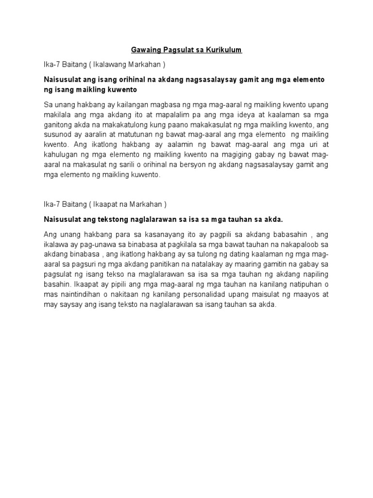 Gawaing Pagsulat Sa Kurikulum | PDF