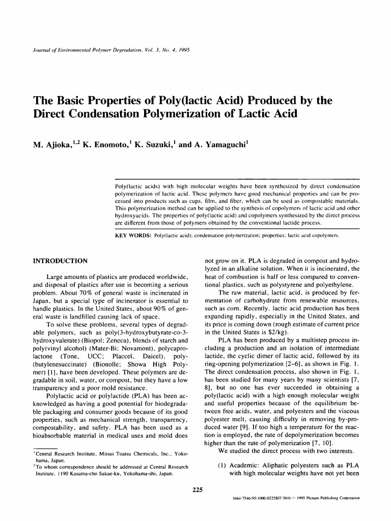 The Basic Properties of Poly (Lactic Acid) Produced by The Direct ...