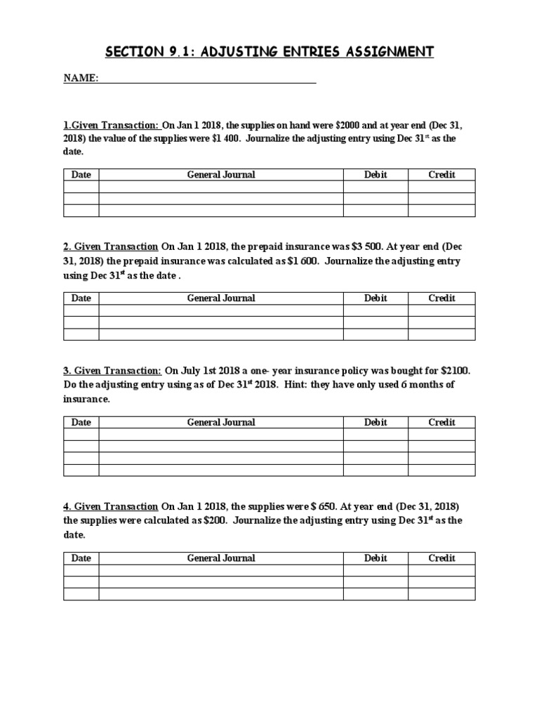 Adjusting Entries and Prepaid Expenses | PDF | Debits And Credits ...
