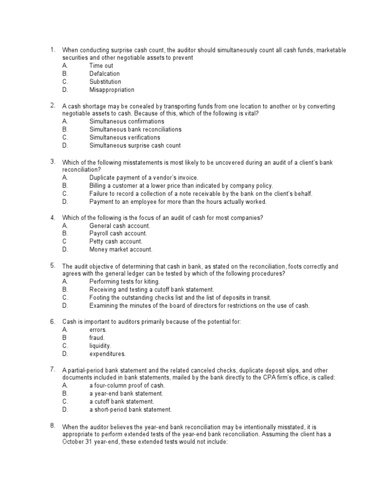 Audit Procedures for Testing Cash and Bank Reconciliations | PDF ...