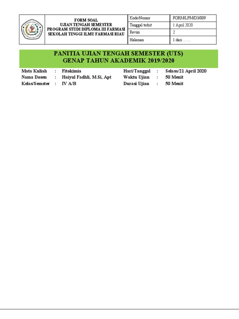 Soal Fitokimia UTS 2020 | PDF