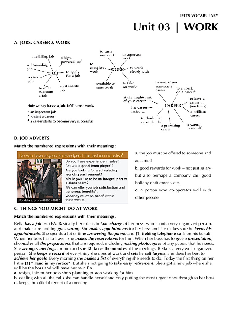Unit 03 - WORK: A. Jobs, Career & Work | PDF