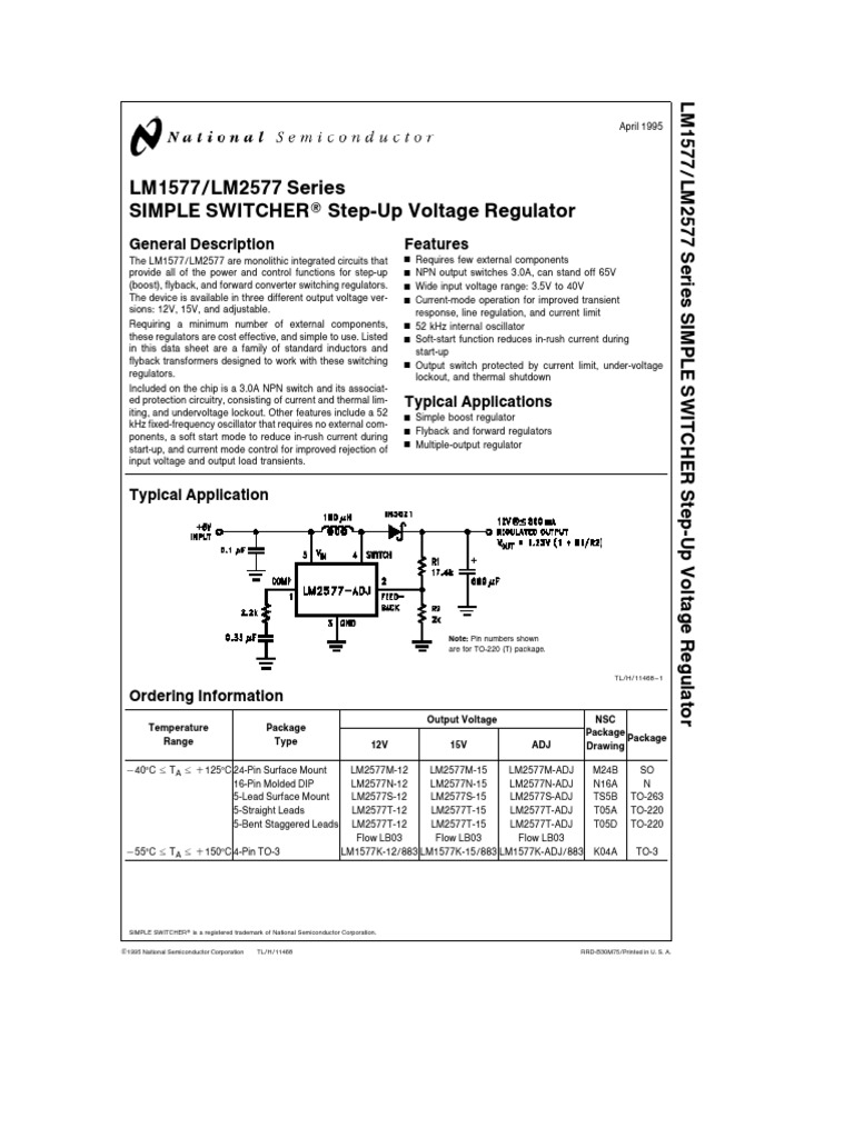 LM1577/LM2577 Series Simple Switcher Step-Up Voltage Regulator | PDF | Amplifier | Feedback