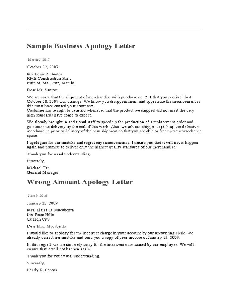 Apology Letter | PDF | Business