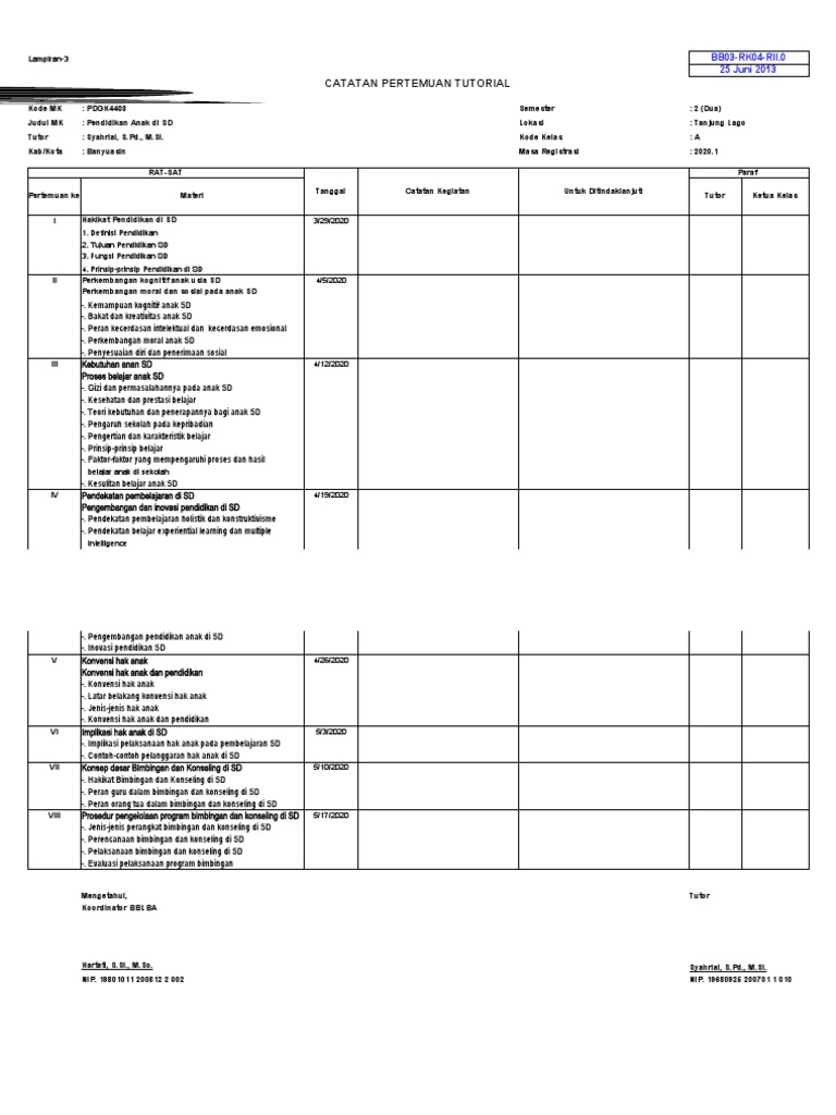 Catatan Pertemuan Tutorial | PDF