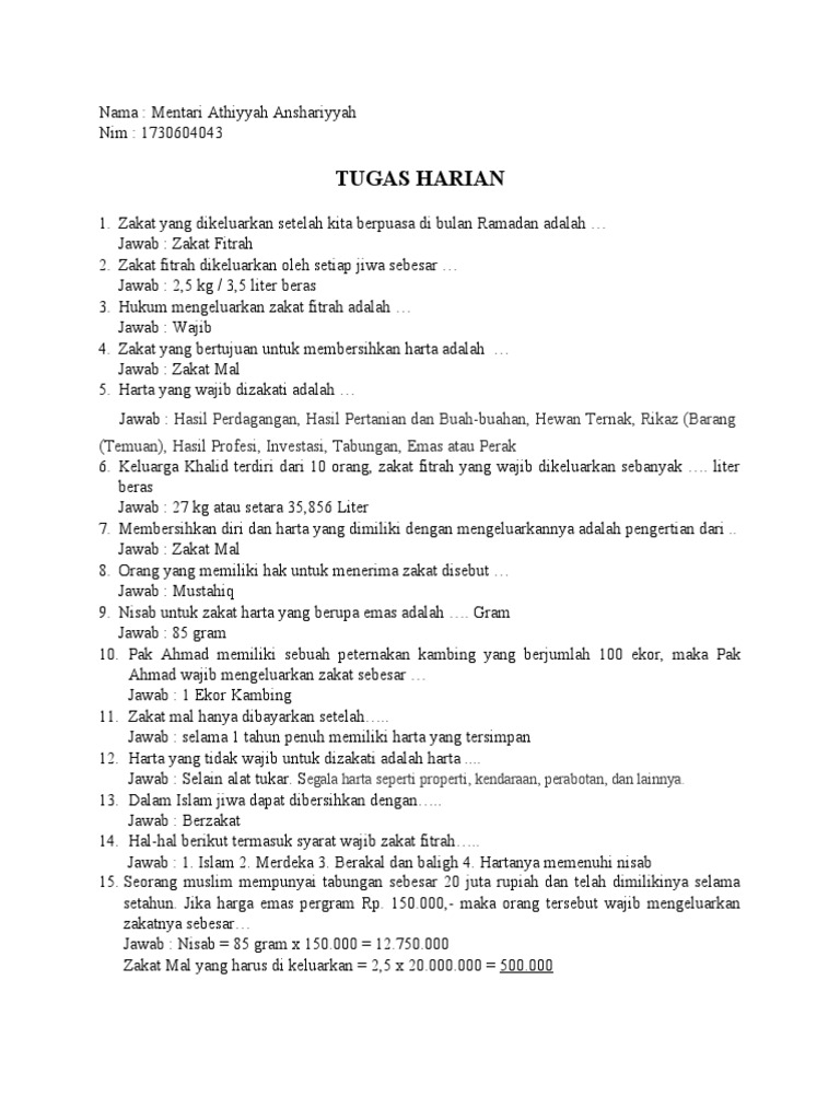Tugas Harian Ziswaf | PDF