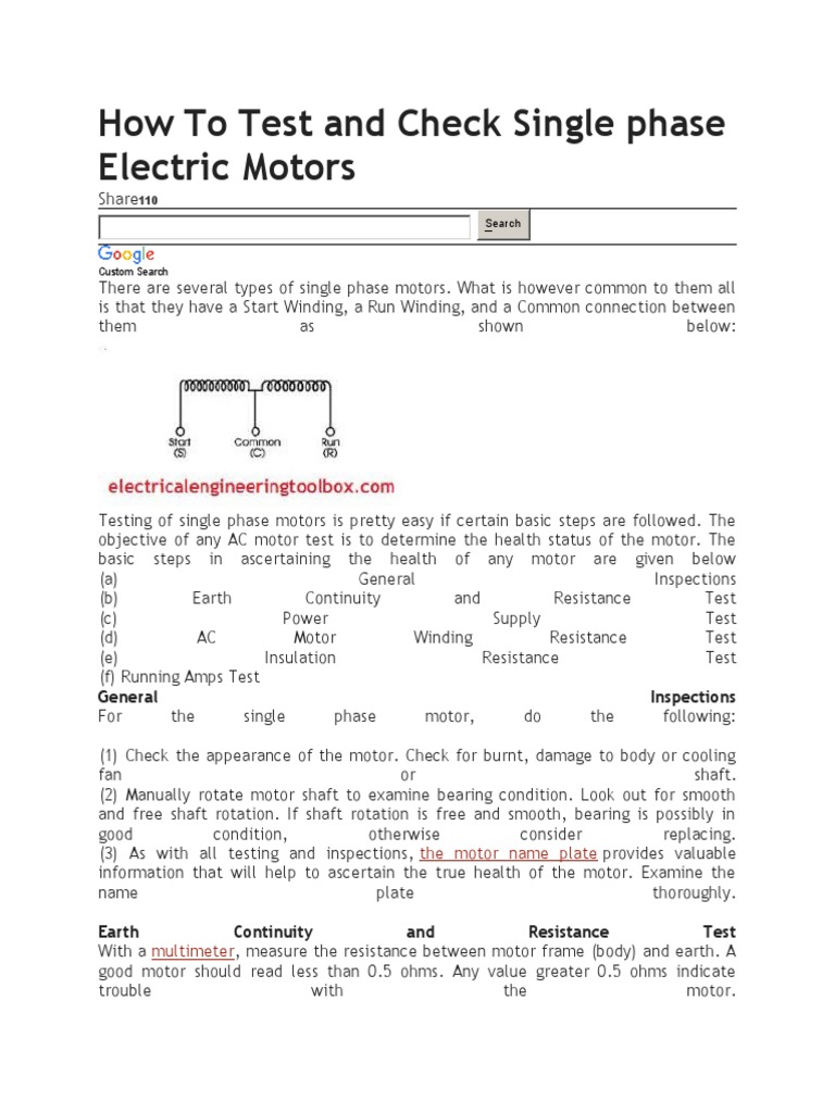 Testing Procedures for Single Phase Motors | PDF | Electric Motor ...