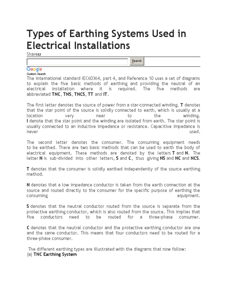 Types of Earthing Systems Used in Electrical Installations: Custom ...