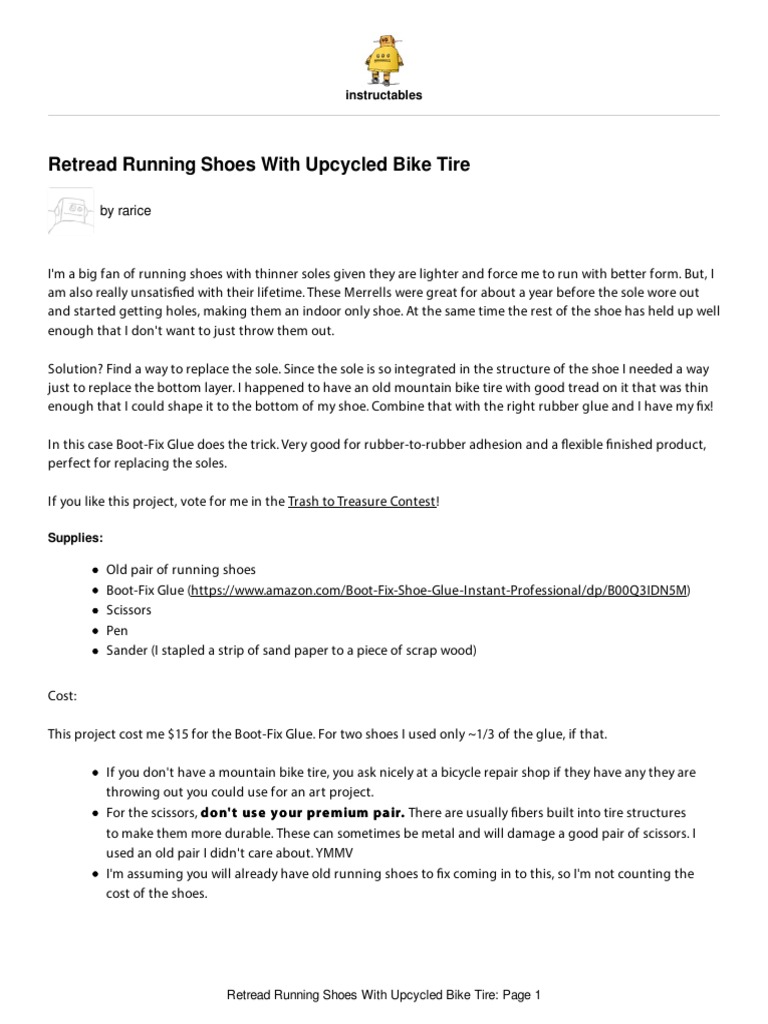 Retread Running Shoes With Upcycled Bike Tire | PDF | Shoe | Tire