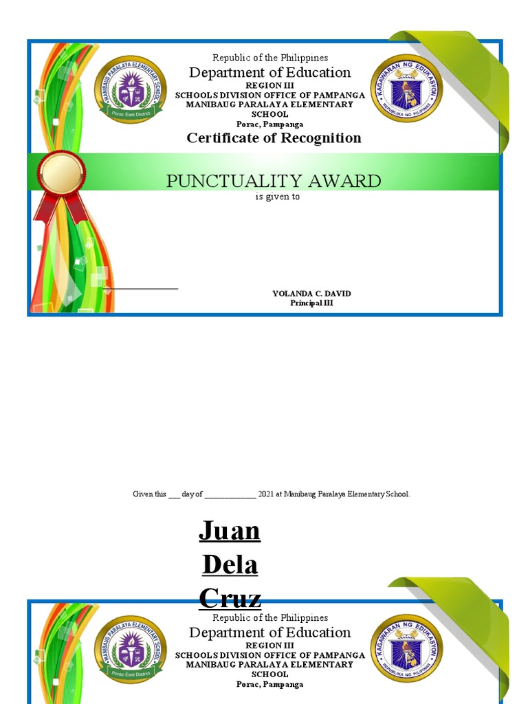 Juan Dela Cruz: Punctuality Award | PDF | Philippines | Further Education