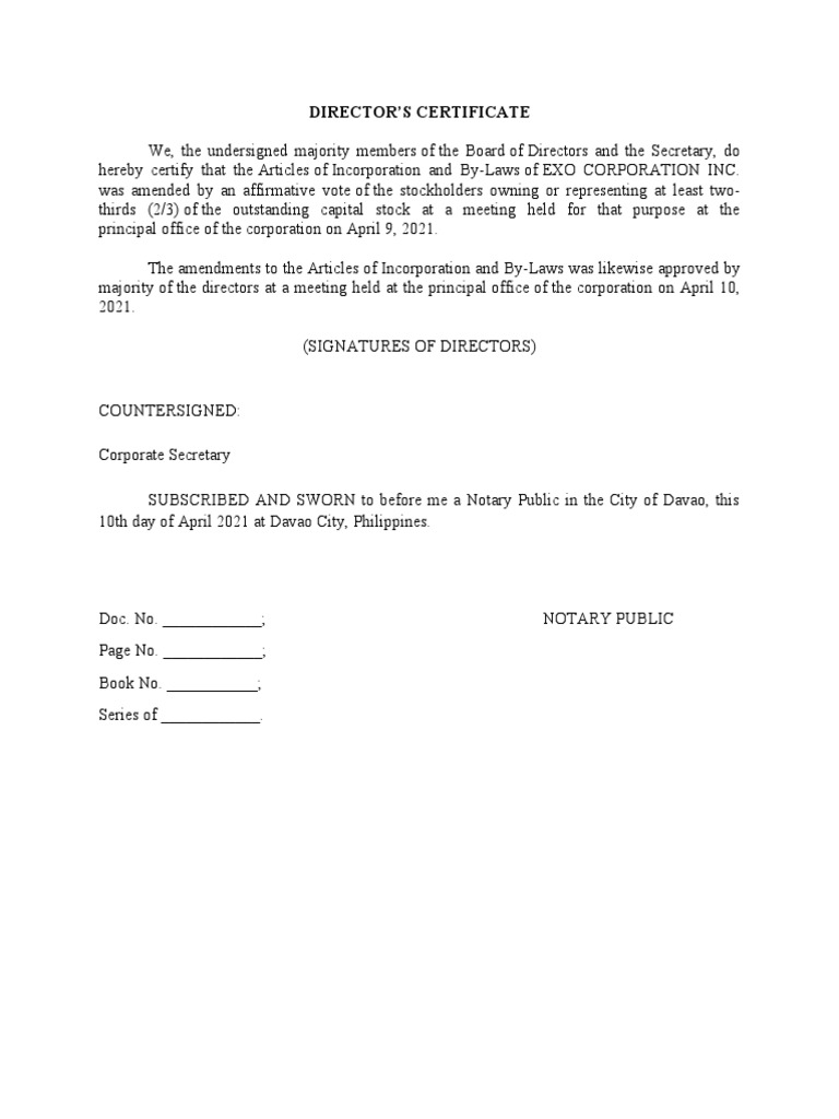 Director's Certificate | PDF