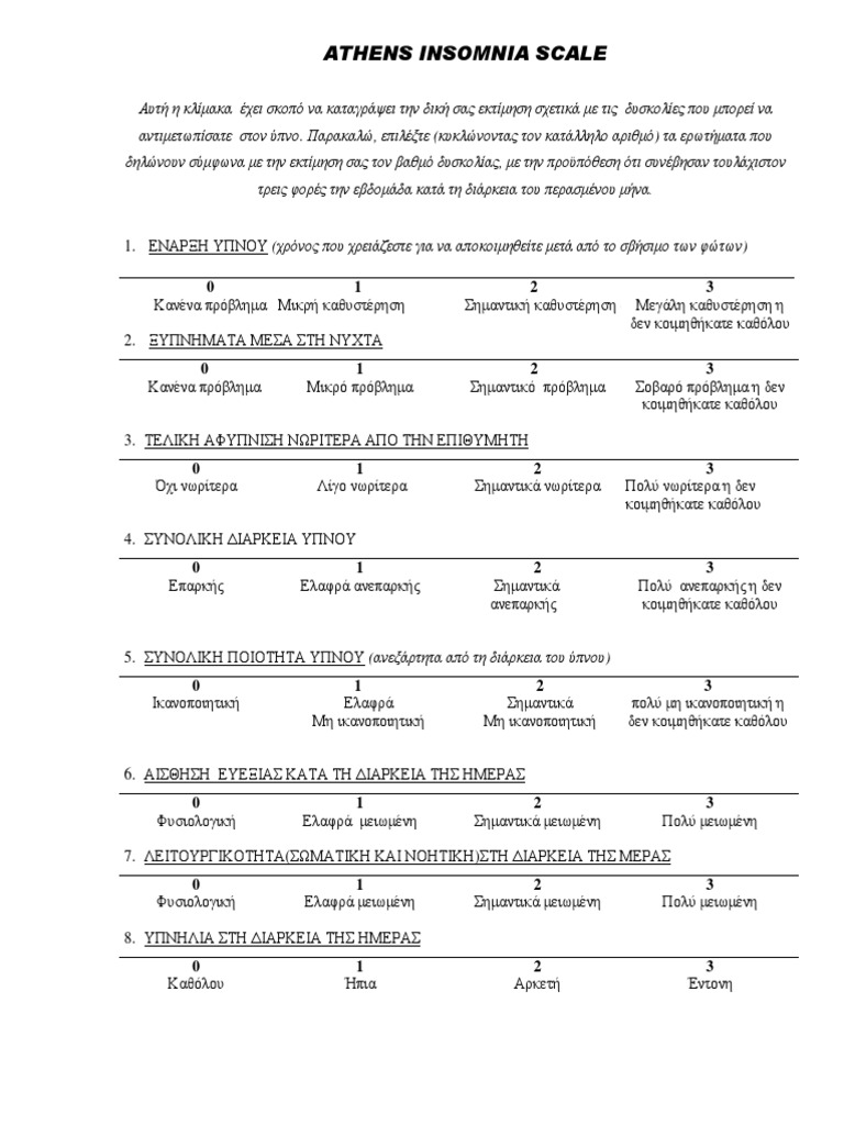 Athens Insomnia Scale Greek | PDF