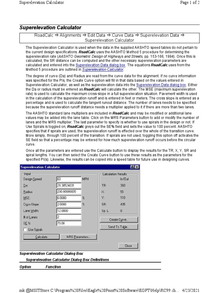 Superelevation Calculator: Superelevation Data Dialog Box | PDF | Teaching Mathematics
