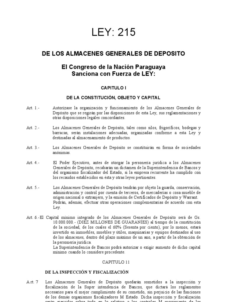 Ley 215-70/almacenes Generales/PY | PDF | Pagos | Seguro