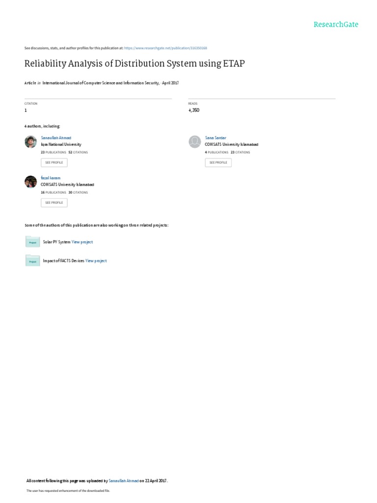 Reliability Analysis of Distribution System Using ETAP | PDF ...