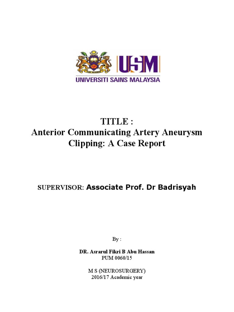 Aneurysm Clipping Case Study: ACOM Rupture | PDF | Headache ...