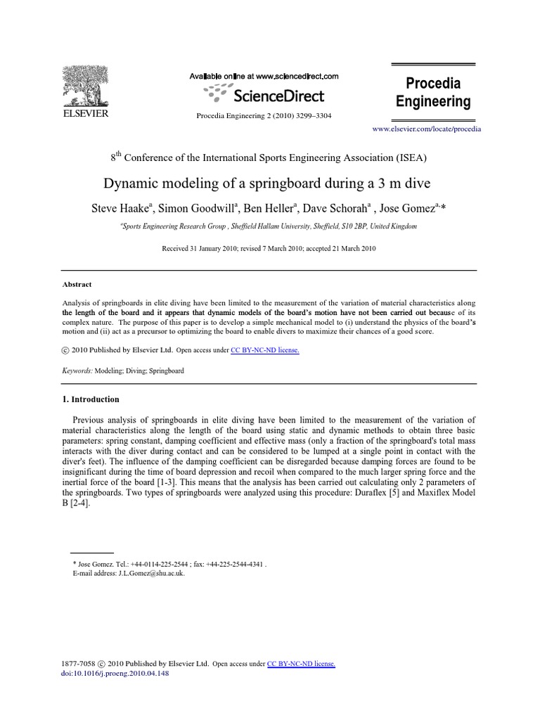 Dynamic Modeling of A Springboard During A 3 M Dive: Procedia Engineering | PDF | Mass | Oscillation