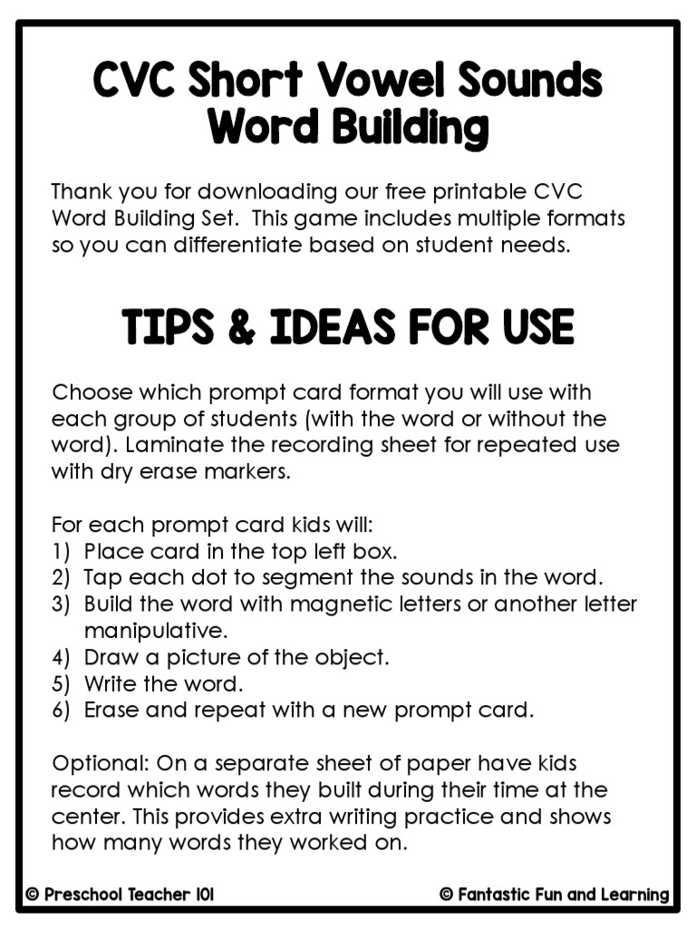 Your Free Printable CVC Word Building Mat Set | PDF