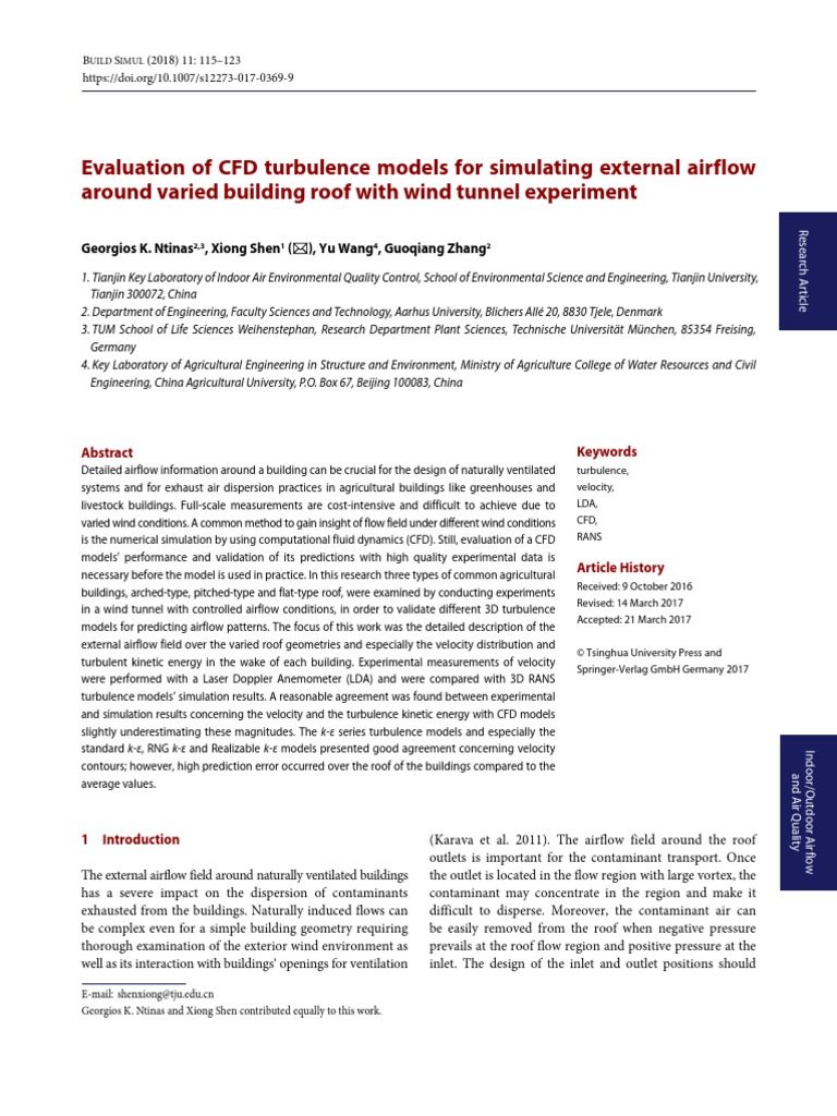 Evaluation Of Cfd Turbulence Models For Simulating External Airflow
