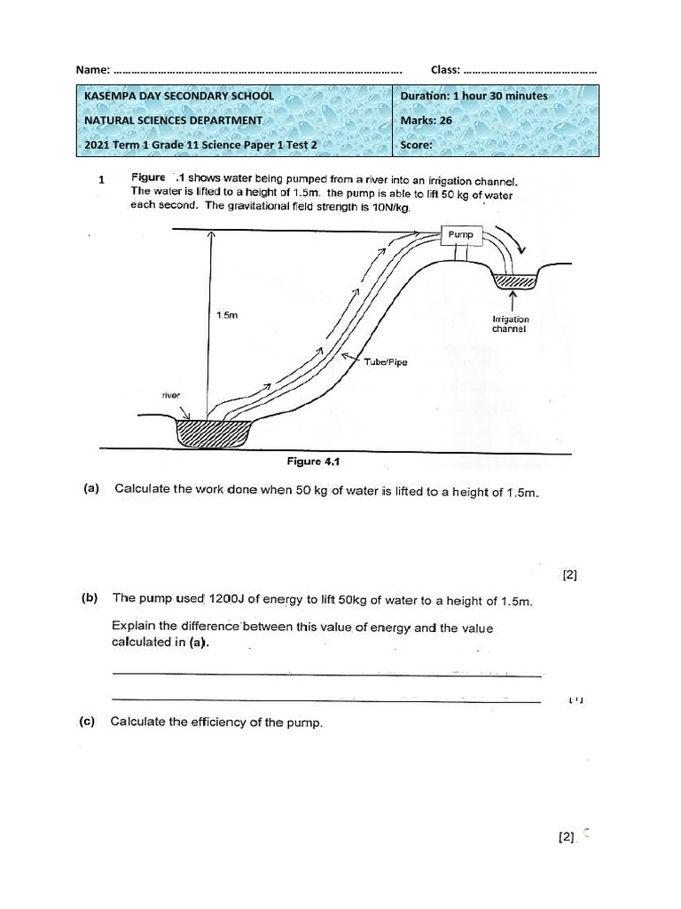 Grade 11 Science Test Paper 1 | PDF