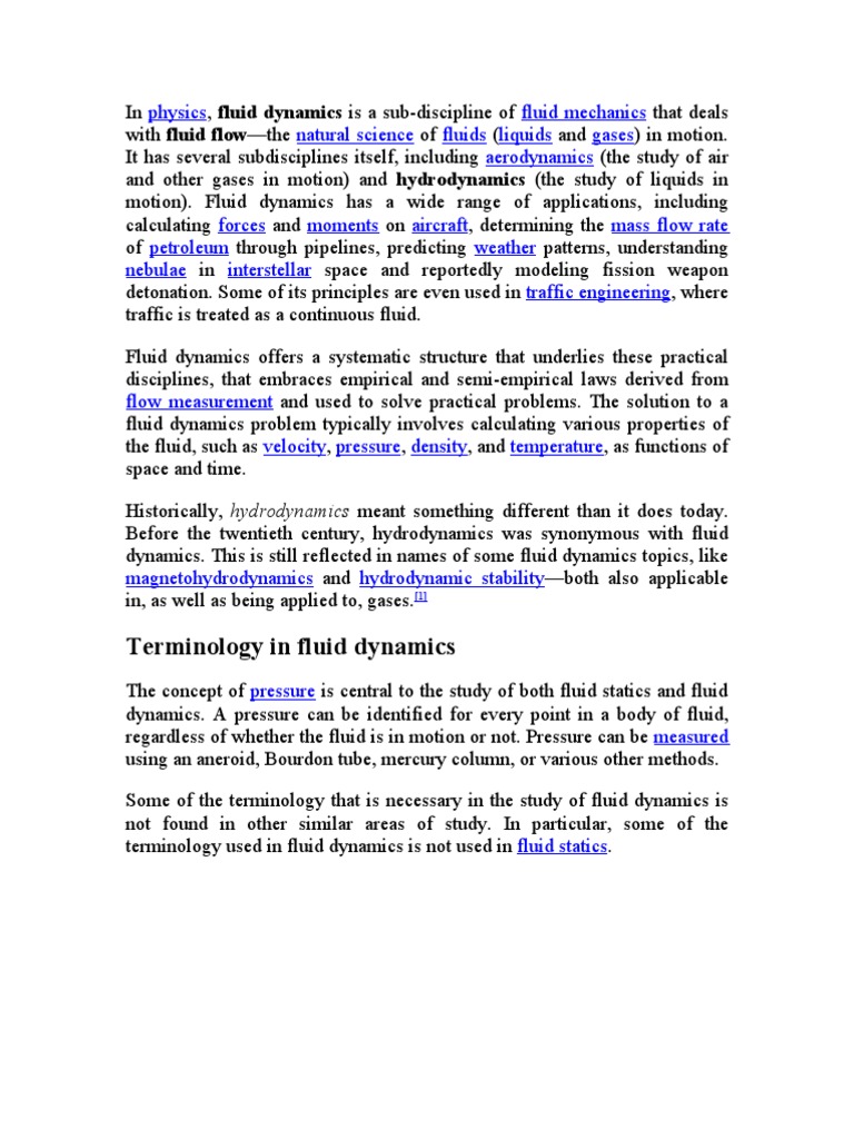Terminology in Fluid Dynamics | PDF | Fluid Dynamics | Viscosity
