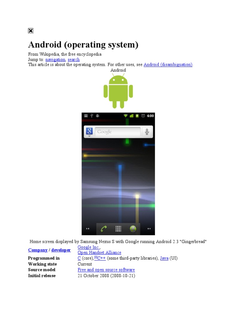 Android (Operating System) : Navigation Search Android (Disambiguation) | PDF | Android ...