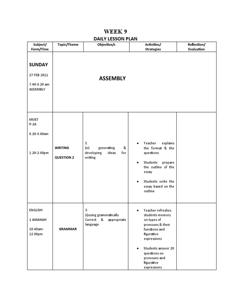 Lesson Plan 2011 Mar | PDF | Lesson Plan | Test (Assessment)