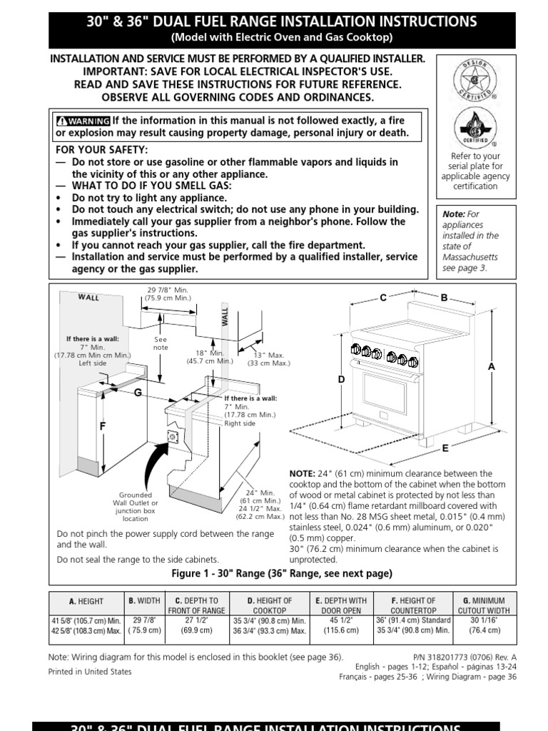 30" & 36" Dual Fuel Range Installation Instructions: (Model With ...
