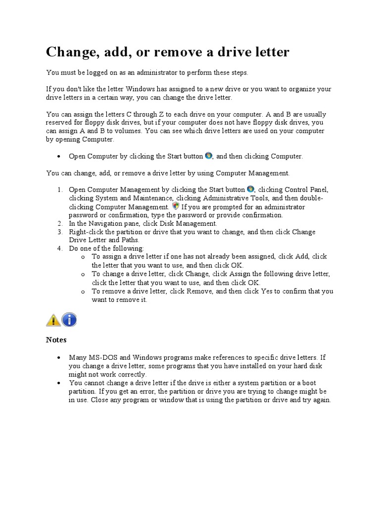 Change Drive Letter - Windows 7 | PDF | Career & Growth | Computers