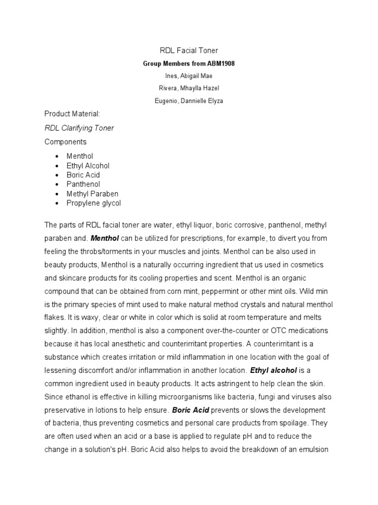 RDL Clarifying Toner: Group Members From ABM1908 | PDF | Cosmetics ...