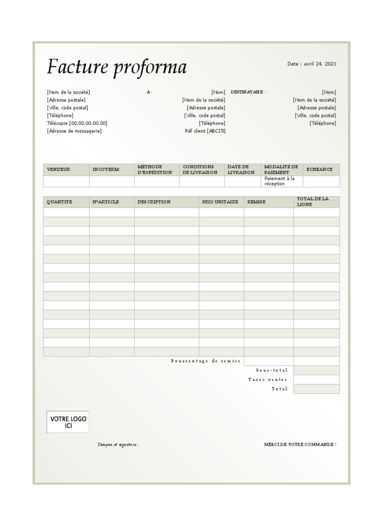 Modèle Facture Proforma Word PDF Gratuit | PDF