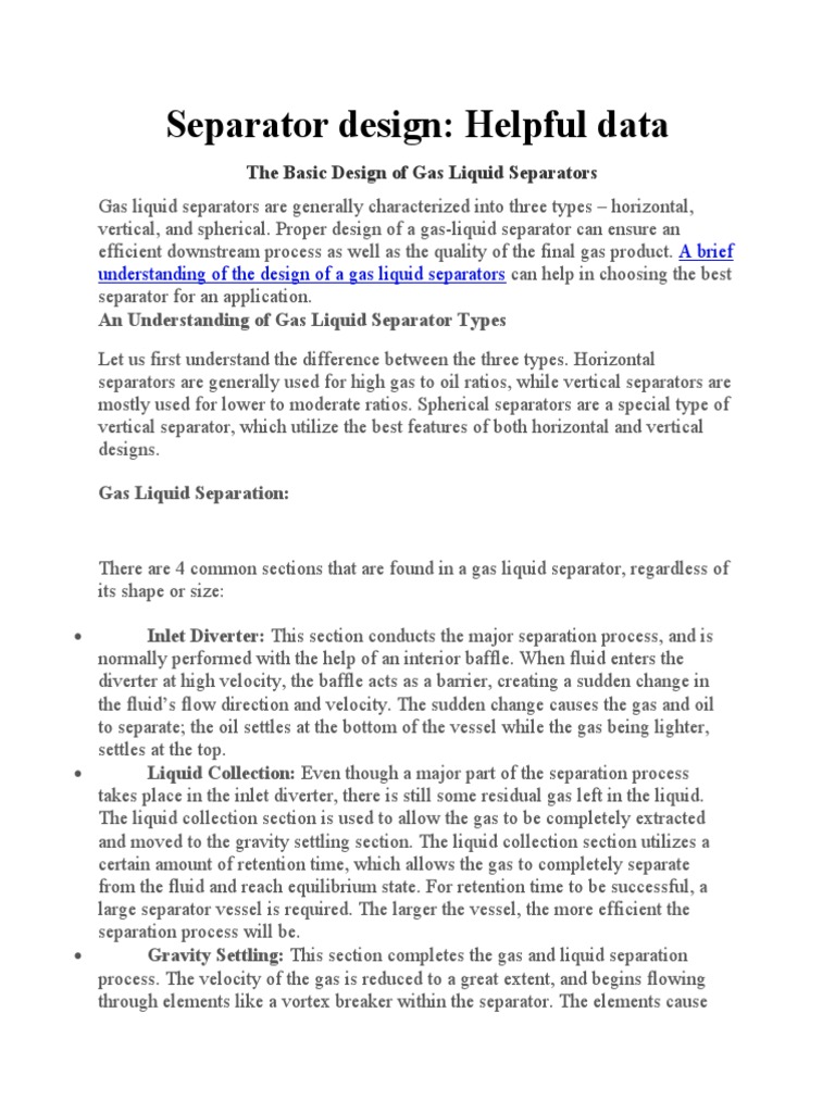 Separator Design: Helpful Data: A Brief Understanding of The Design of ...