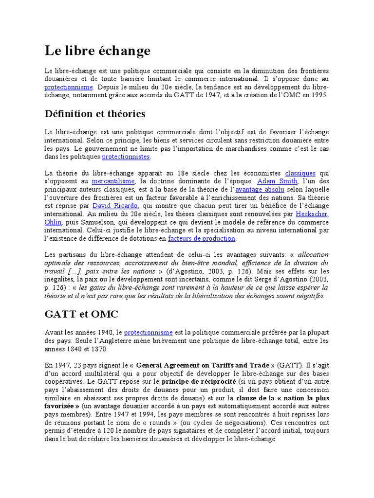 Le Libre Échange | PDF | Protectionnisme | Libre-échange