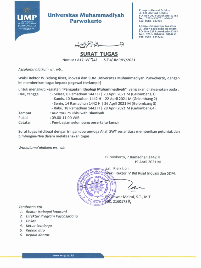 Surat Tugas Penguatan Ideologi Muhammadiyah | PDF