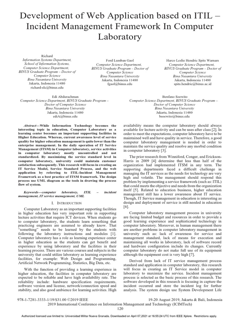 Development of Web Application Based On ITIL - Incident Management Framework in Computer ...