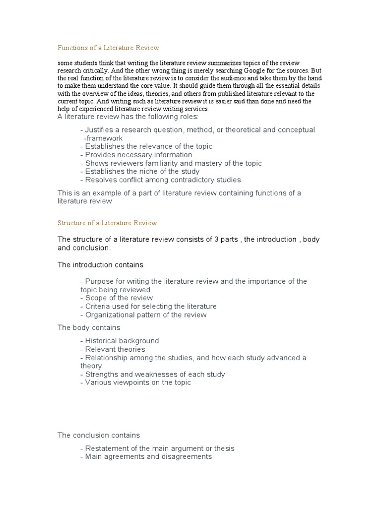 Functions and Structure of A Literature Review | PDF